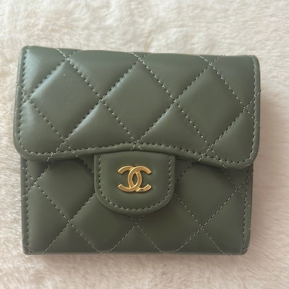 CHANEL | Bags | Chanel Quilted Olive Green Wallet | Poshmark